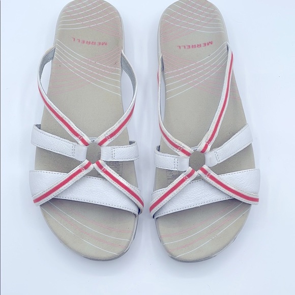 Merrell | Shoes | Merrell White Coral Pink Slide Sandals Size Strappy ...